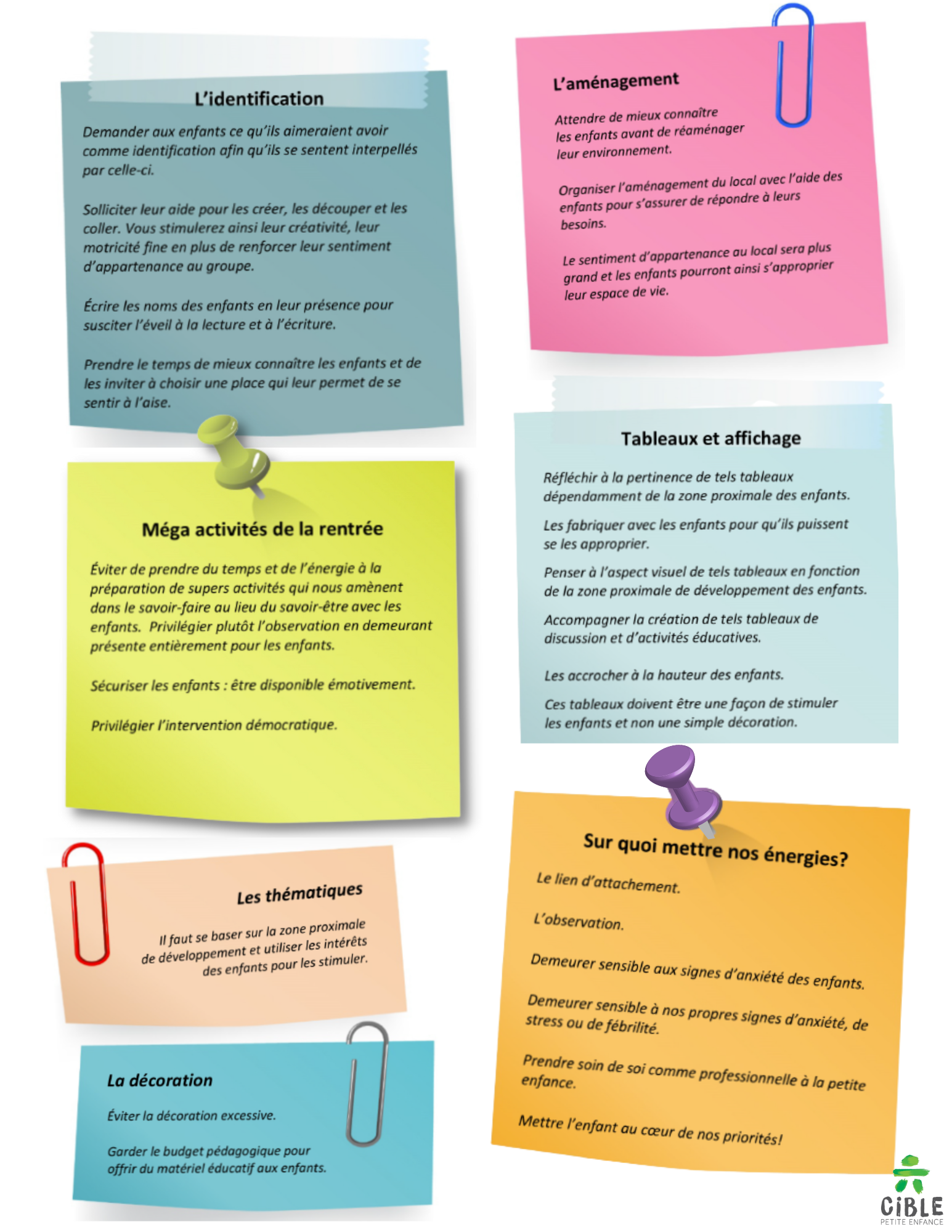 Aide-mémoire rentrée - Cible Petite Enfance